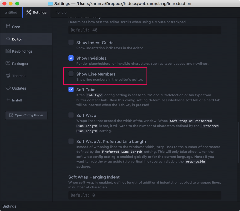 Atom - 行番号を表示・非表示に設定する方法 - 開発メモ - Webkaru