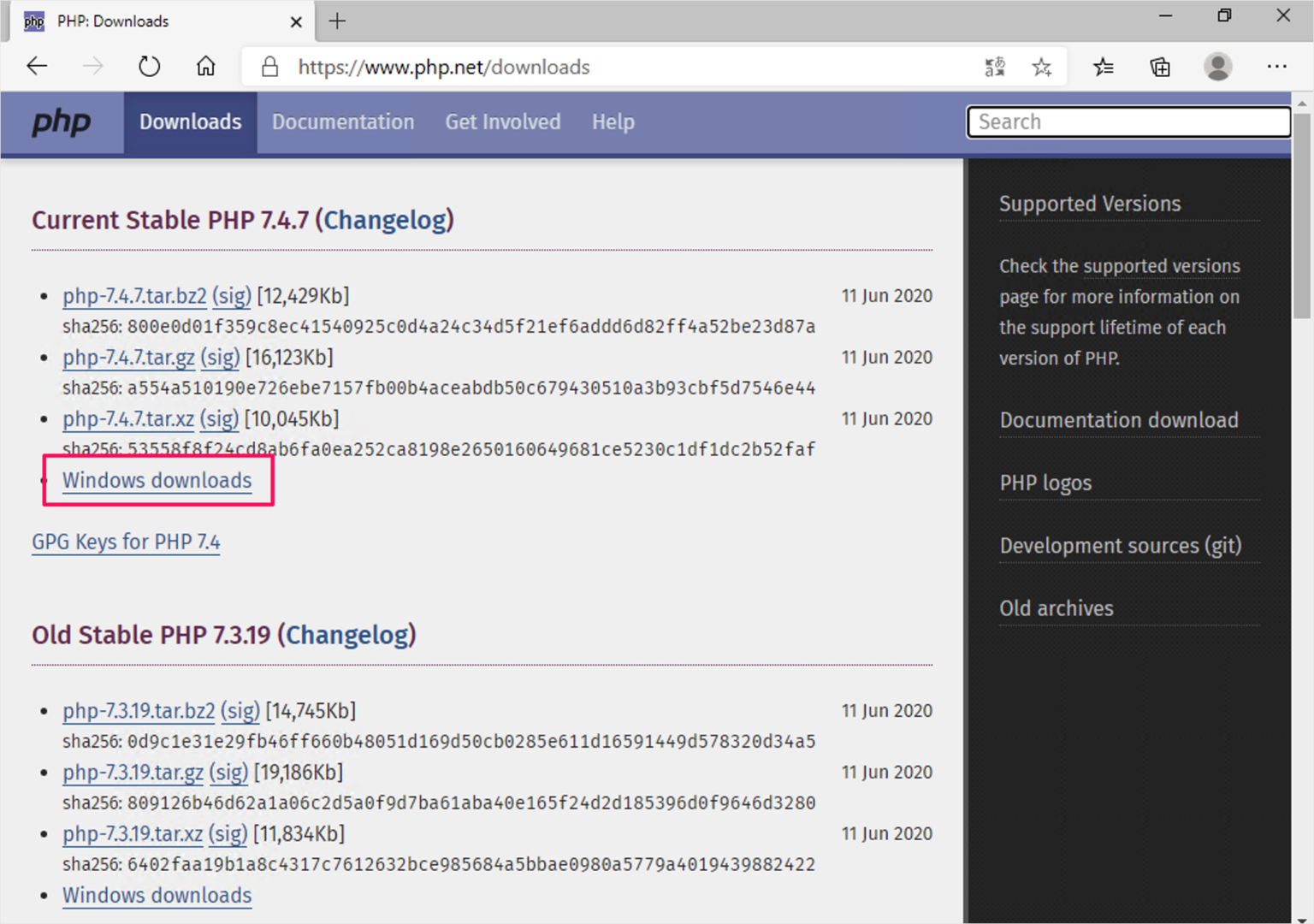 PHPのダウンロードとインストール - Windows10 - PHP入門 - Webkaru